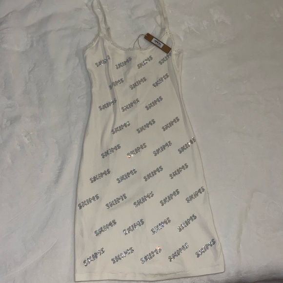 SKIMS | Dresses | Skims Rhinestone Logo Pointelle Mini Slip Dress Brand ...
